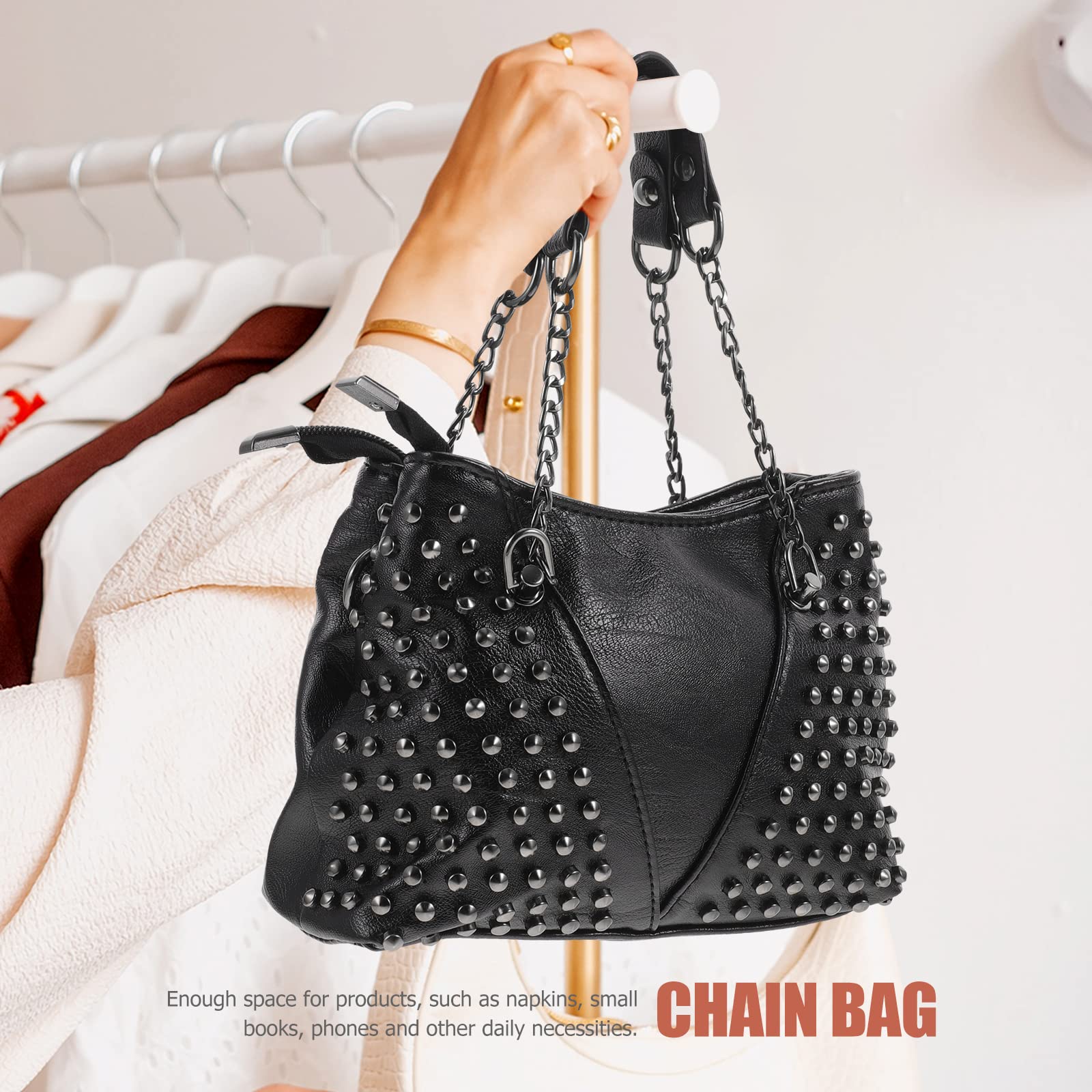 Studded Shoulder Bag for Women Leather Punk Rivet Crossbody Bag Handbag with Chain Wallet Purse for Girls