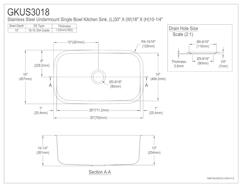 Kingston Brass Gourmetier GKUS3018 Undermount Single Bowl Kitchen Sink 30-Inch-Length by 18-Inch-Width by 10-Inch-Depth, 18 Gauge, Brushed Stainless Steel