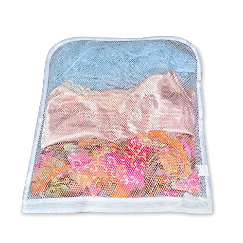 Smart Design Wash Bag w/ Safety Zipper - Washing Machine Safe - Fine Mesh Nylon Polyester - Bra, Hosiery, Pantyhose, Delicates, Lingerie, & Baby Clothes (18 x 14 Inch) [White]