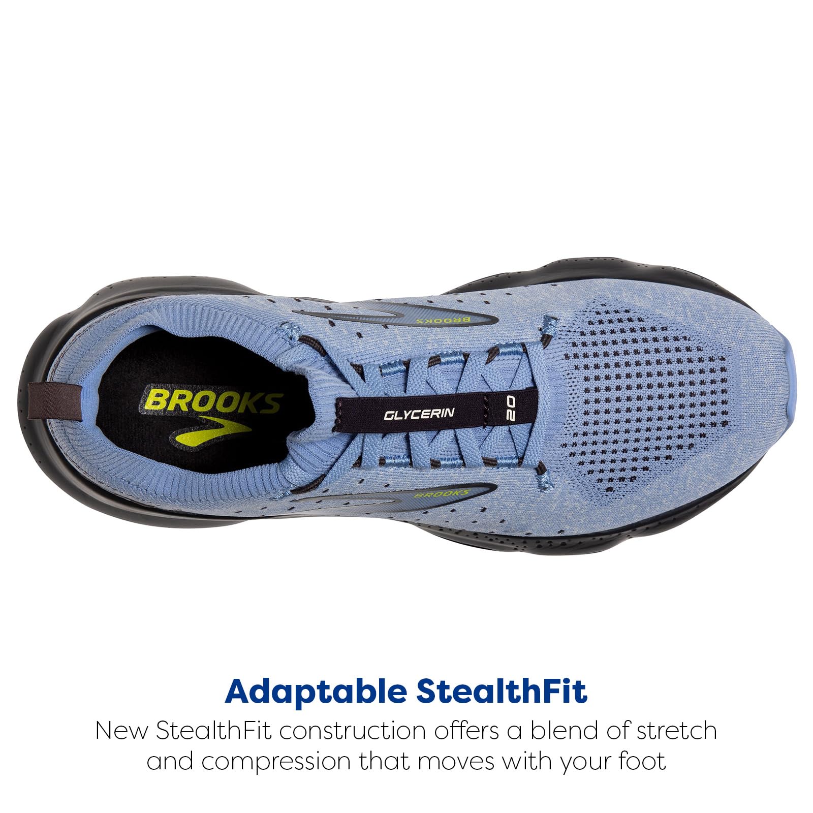 Brooks Men’s Glycerin StealthFit 20 Neutral Running Shoe - Light Blue/Nine Iron/Sulphur - 10 Medium