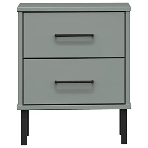 GOLINPEILO Wooden Bedside Cabinet with Metal Legs and 2 Drawers, Solid Wood NightStand End Side Table for Home Office, Gray 15.7"x13.8"x19.1"(B)