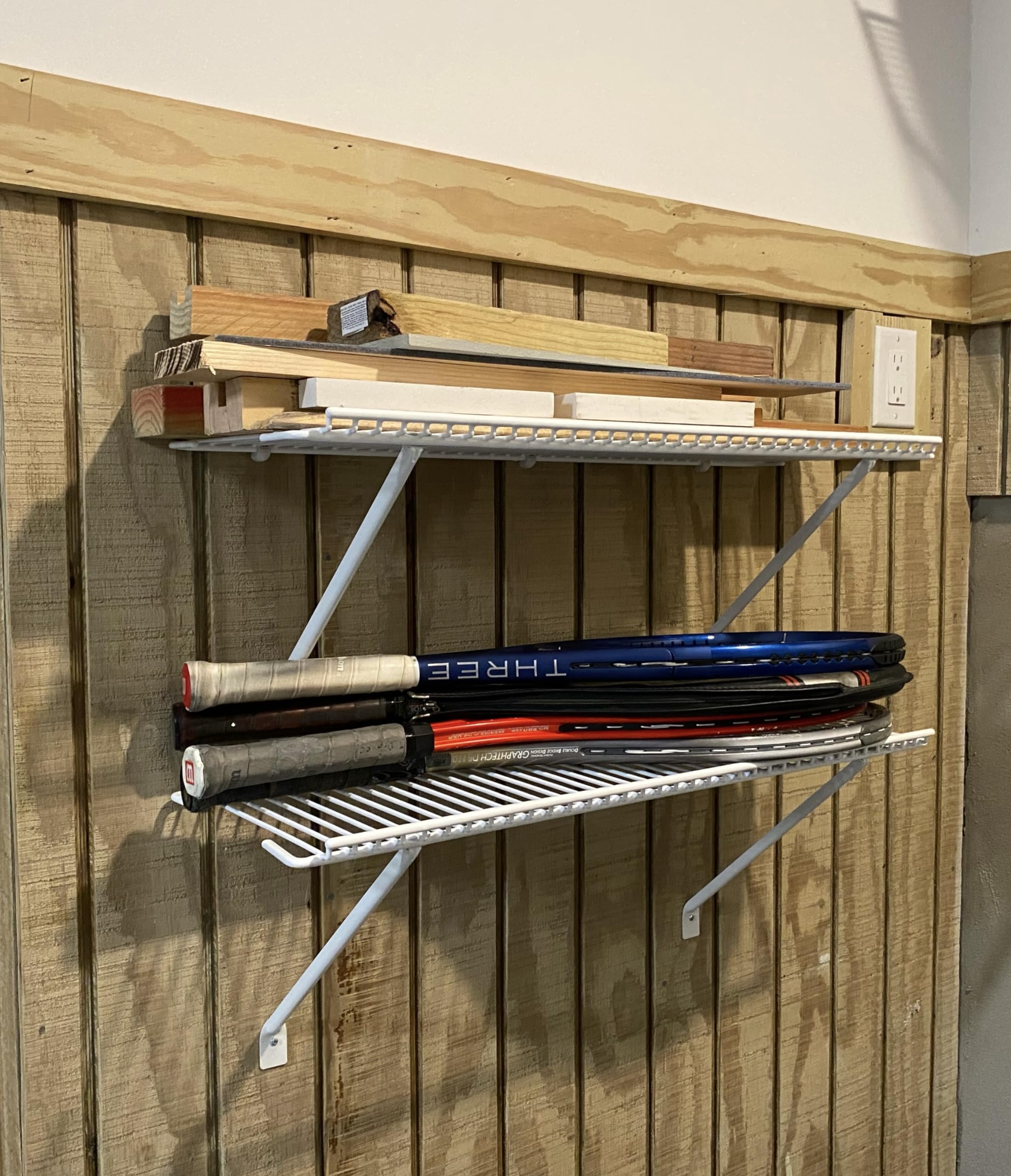 Generic 2 pc White Wall Shelf Inexpensive Heavy-Duty Steel with an Anti-Rust Coat with All Hardware, Pantry Wall Shelves, Garage Wall Shelves, Wall Mounted Shelf for Storage, Laundry Room Shelf