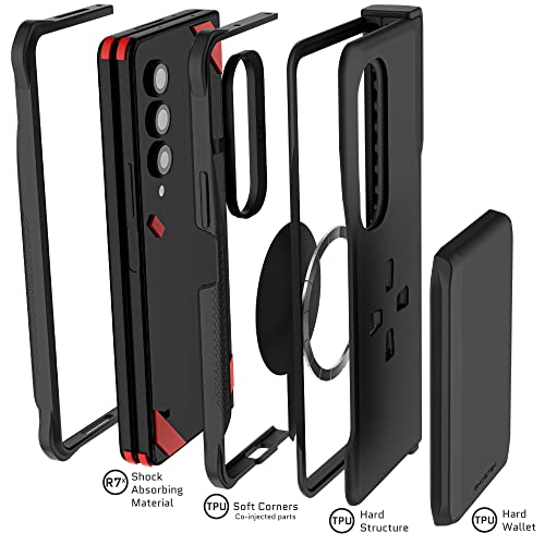 Ghostek EXEC Wallet Case for Galaxy Z Fold 4 - Magnetic Credit Card Holder, Hinge Protection, Wireless Charging, 7.6" Screen (Black)