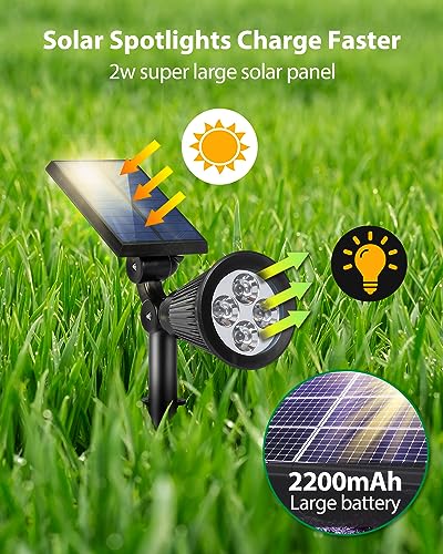 FALOVE Solar Lights, 2-in-1 Waterproof 4 LED Solar Spotlight Adjustable Wall Light Landscape Light Security Lighting Dark Sensing Auto On/Off for Patio Deck Yard Garden Driveway Pool Area(2 Pack)