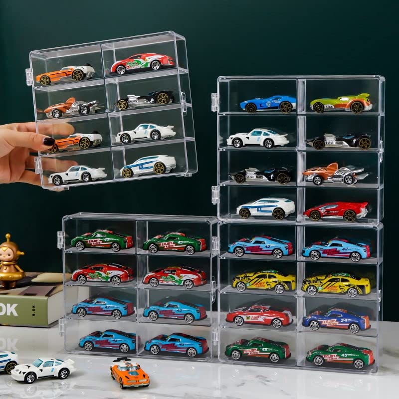 Hot 1/64 Scale Matchbox Wheels Toy Car Display Case Holds 32 Toy Cars Storage Organizer,Dustproof,Clear Matchbox Toy Car Display Box 6.5 X 7.5 X 1.6 inches 4pcs
