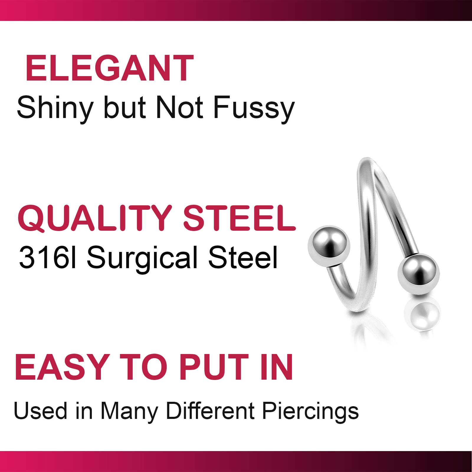 bodyjewellery 2pcs 18g Spiral Barbell Cartilage Earring Lip Tragus Eyebrow Hoop Helix Twisted Bar Surgical Steel Studs BBDJ Balls 10mm