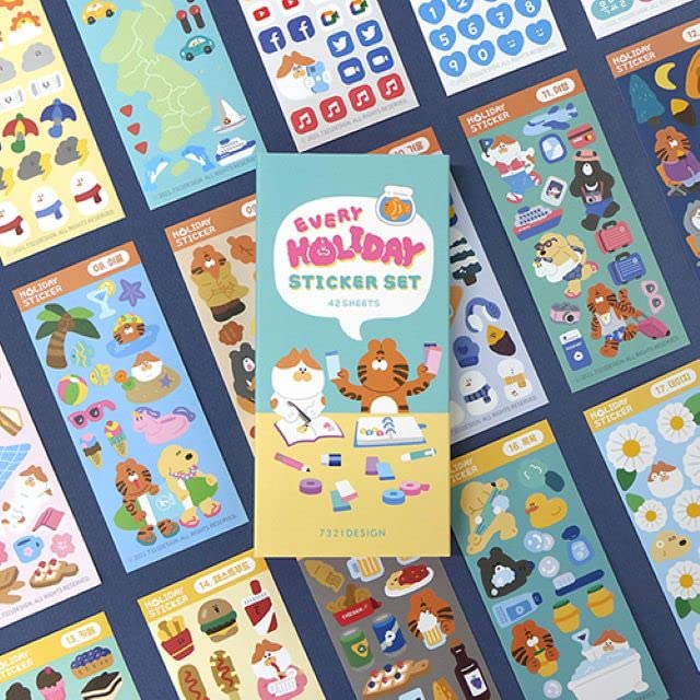 Cute Essential Kawaii Korean Removable Aesthetic Stationery BULK Sticker Pack - 42 Sheets (Total 650+) & 1 dalgaru cloud sticker sheet for polco, toploader, photocards, planners, diaries, journals, scrapbooks / gift for for girls, women, college, school