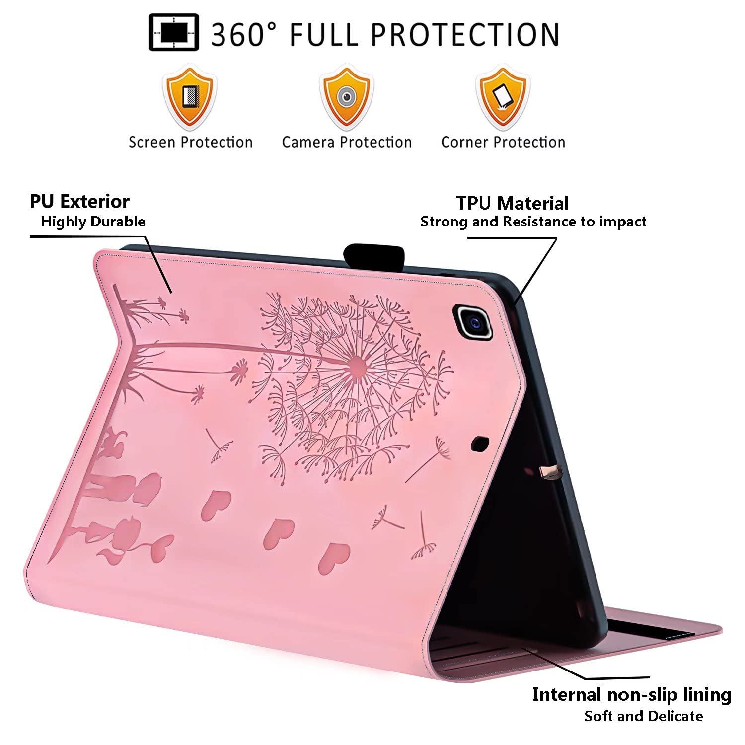 Case for Apple iPad 9.7 (5th/6th Generation 2017/2018), Ultra Slim PU Leather Folio Smart Stand Case for Apple ipad Air 2/ipad Air 1/ipad Pro 9.7 inch, Dandelion Pink