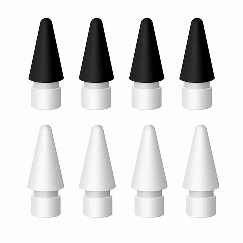Double Layer Tips Compatible with Apple Pencil 2 Gen iPad Pro Pencil - Wear-Resistant Damping Nib for iPad Apple Pencil 1 st/Pencil 2 Gen White Black 8 Pack