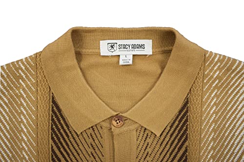Men’s Short Sleeve Knit Sports Shirt - Modern Polo Vintage Classics: Mélange Panel (3XL, Cafe Stripe)