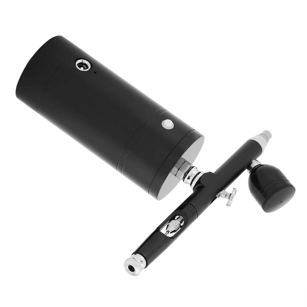 EVGATSAUTO Aluminum Barber Compressor, 0.3mm Black Mini Air Compressor Spray Gun Airbrush Set 7CC Capacity Set