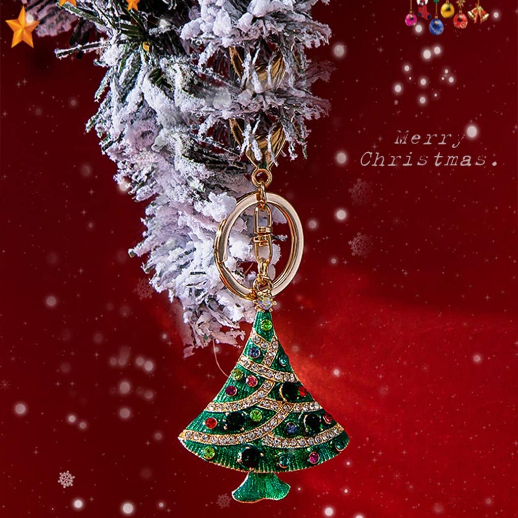 Christmas Decorations, Christmas Tree Keychain Keyring Crystal Rhinestone Car Hanging Pendant Sparkling Key Ring Purse Bag Charm Chains New Year Gift Ornaments