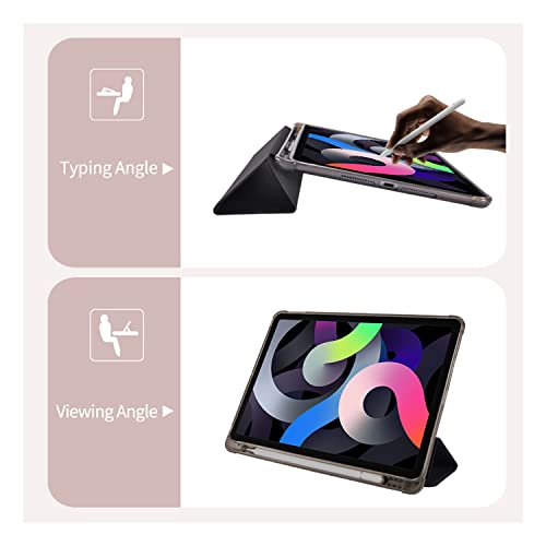 Cute Kawaii Cat for iPad 7th/8th/9th Generation Case with Pencil Holder, Auto Sleep/Wake, Black Leather Soft TPU Back Cover for iPad 10.2 Inch 2019/2020/2021