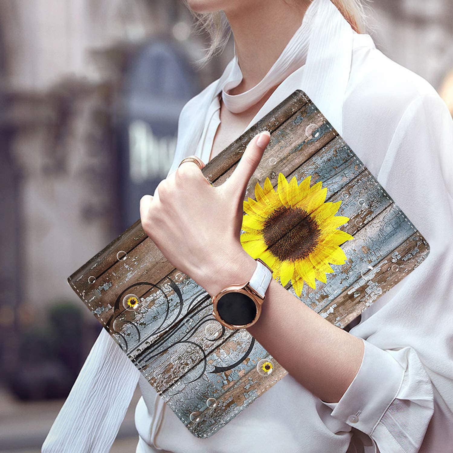 Case for iPad 9th / 8th / 7th Generation (2021/2020/2019) 10.2 inch/iPad Air 10.5" 2019 / iPad Pro 10.5", Leather Smart Cover with Auto Wake/Sleep, Rustic Sunflower