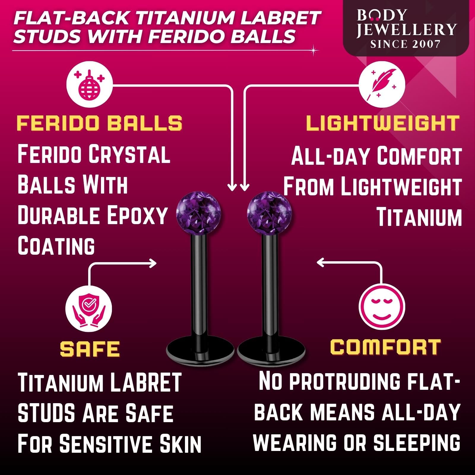 bodyjewellery 2pcs 16g labret studs Black titanium G23 Rings Cartilage Spider Bites Lip Monroe Tragus Stud Conch Studs Helix B2ICB (Blue Zircon)