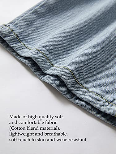LQI Women's High Waist Baggy Boyfriend Jeans Distressed Wide Leg Denim Pants Blue