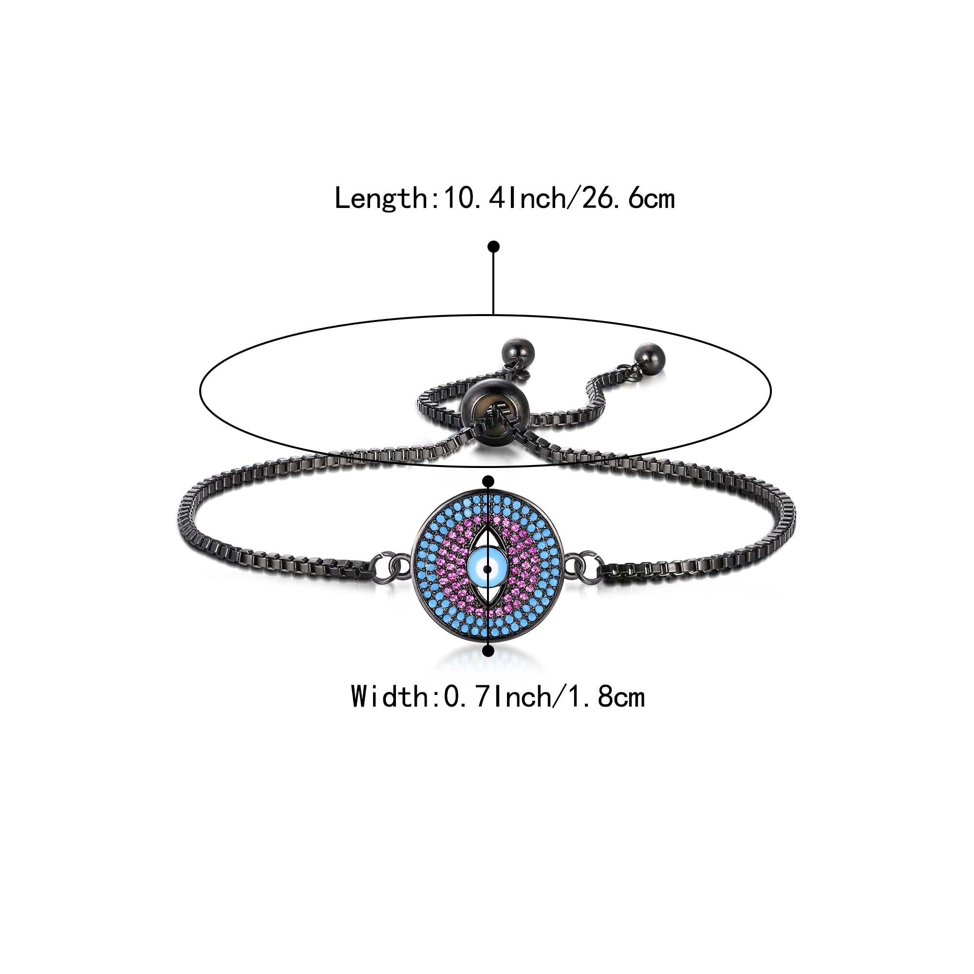 BriLove Evil Eye Bracelets Cubic Zirconia Dainty Adjustable Box Link Bracelet for Women