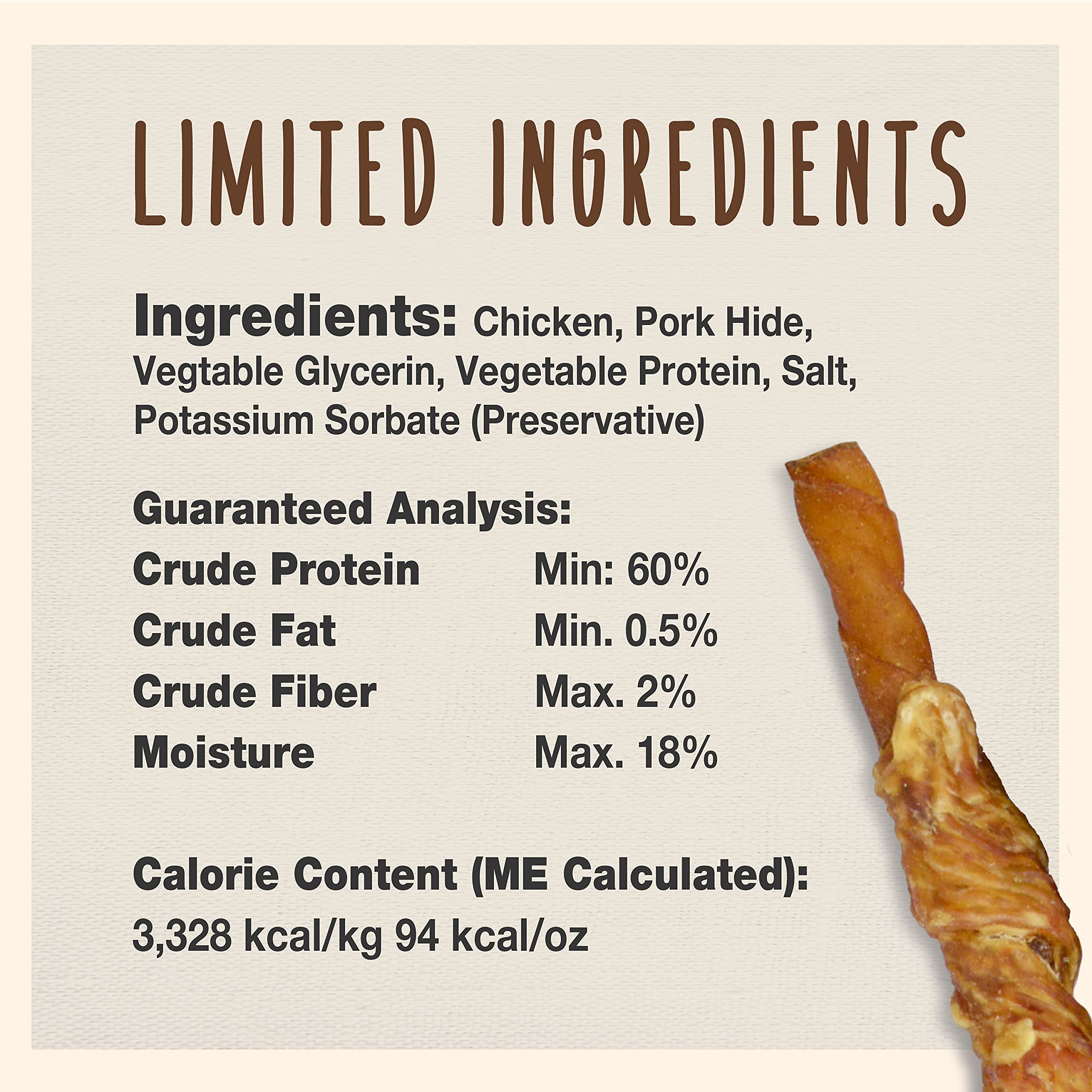 Cadet Gourmet Twists Sticks- Long Lasting & Natural Dog Treats for Large & Small Dogs Pork Hide & Chicken - Inspected & Tested in USA (22 Count)