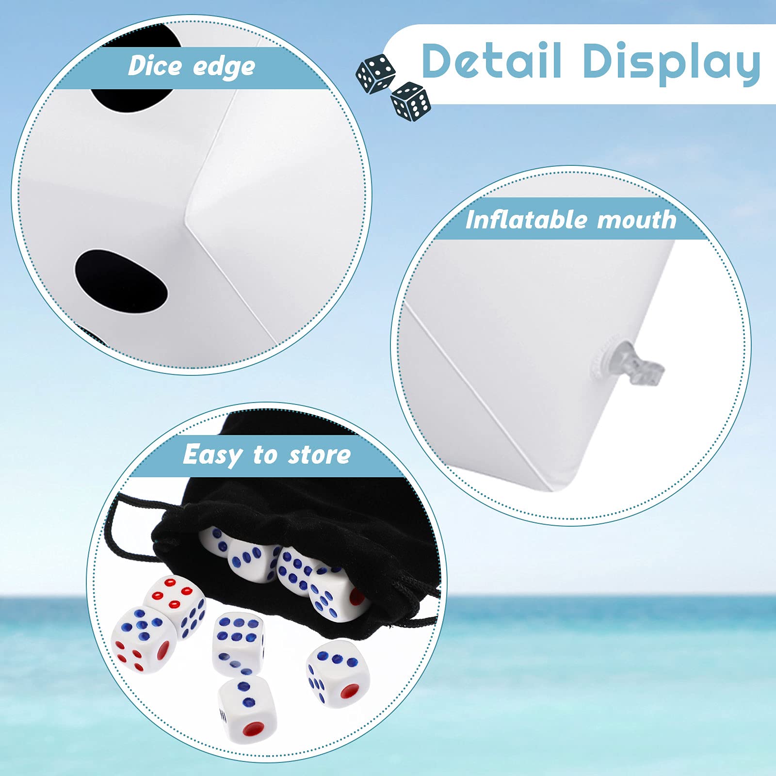 Sumind 12 Inch Jumbo Inflatable Dice Outdoor Fun Huge Inflatable Dice Set Include 3 Jumbo Inflatable Dices, 10 Pieces 12 mm Plastic Dices for Indoor Outdoor Broad Game and Pool Party Supplies Prop Toy