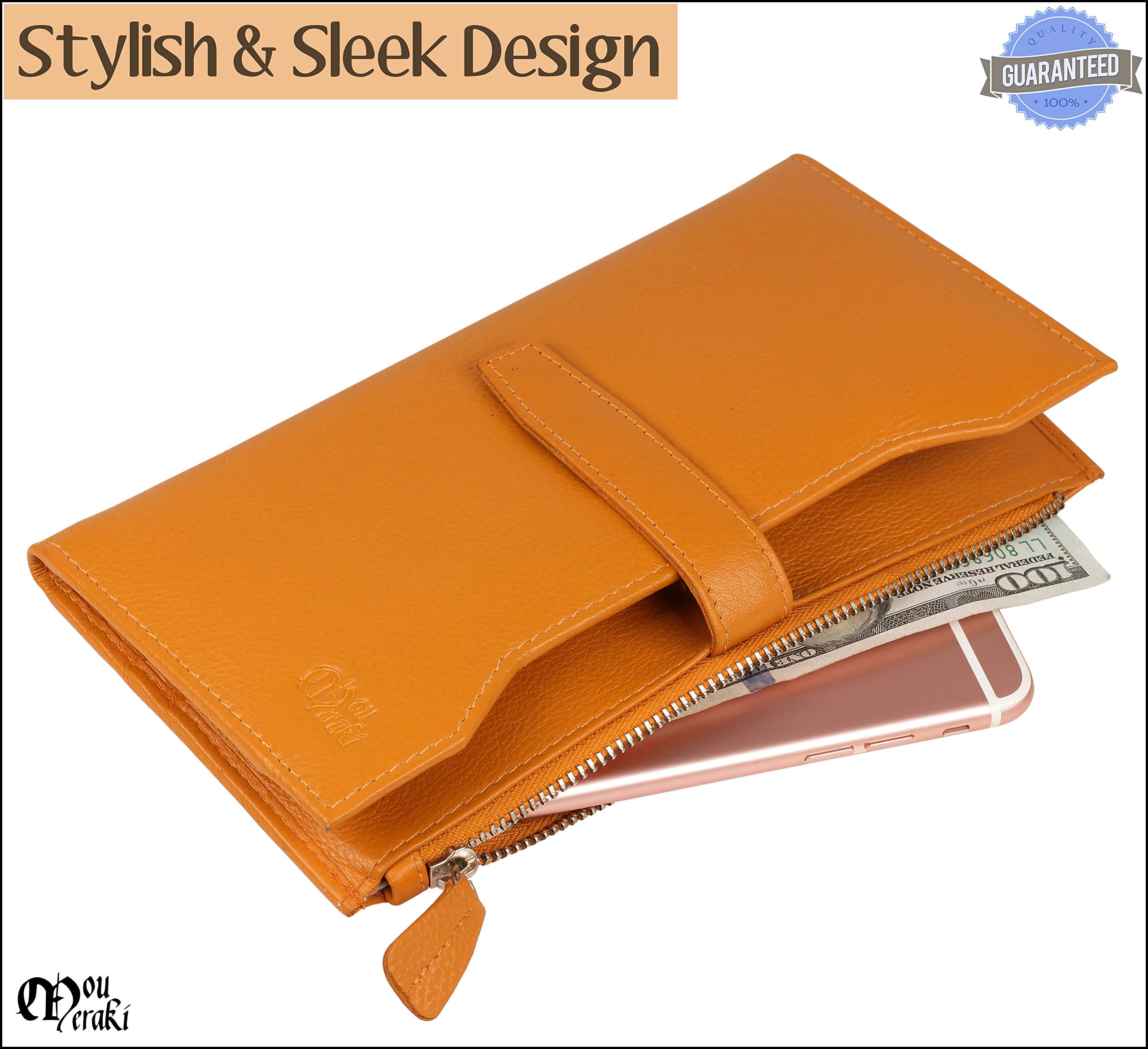 Mou Meraki Women RFID Blocking Real Leather Bifold Wallets For Women-Shield Against Identity Theft (Yellow)