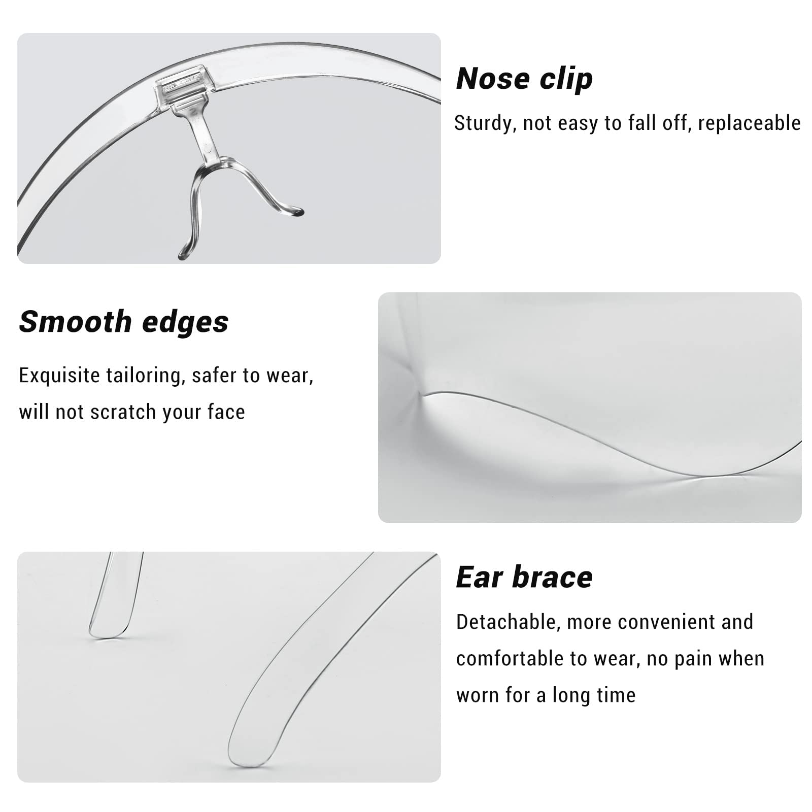 Face Shield with Glasses 4 Pack, Anti-Fog Clear Face Mask Shield Ultra Clear Reusable Protective Plastic Mask Droplet Splash Guard for Women Men Kids