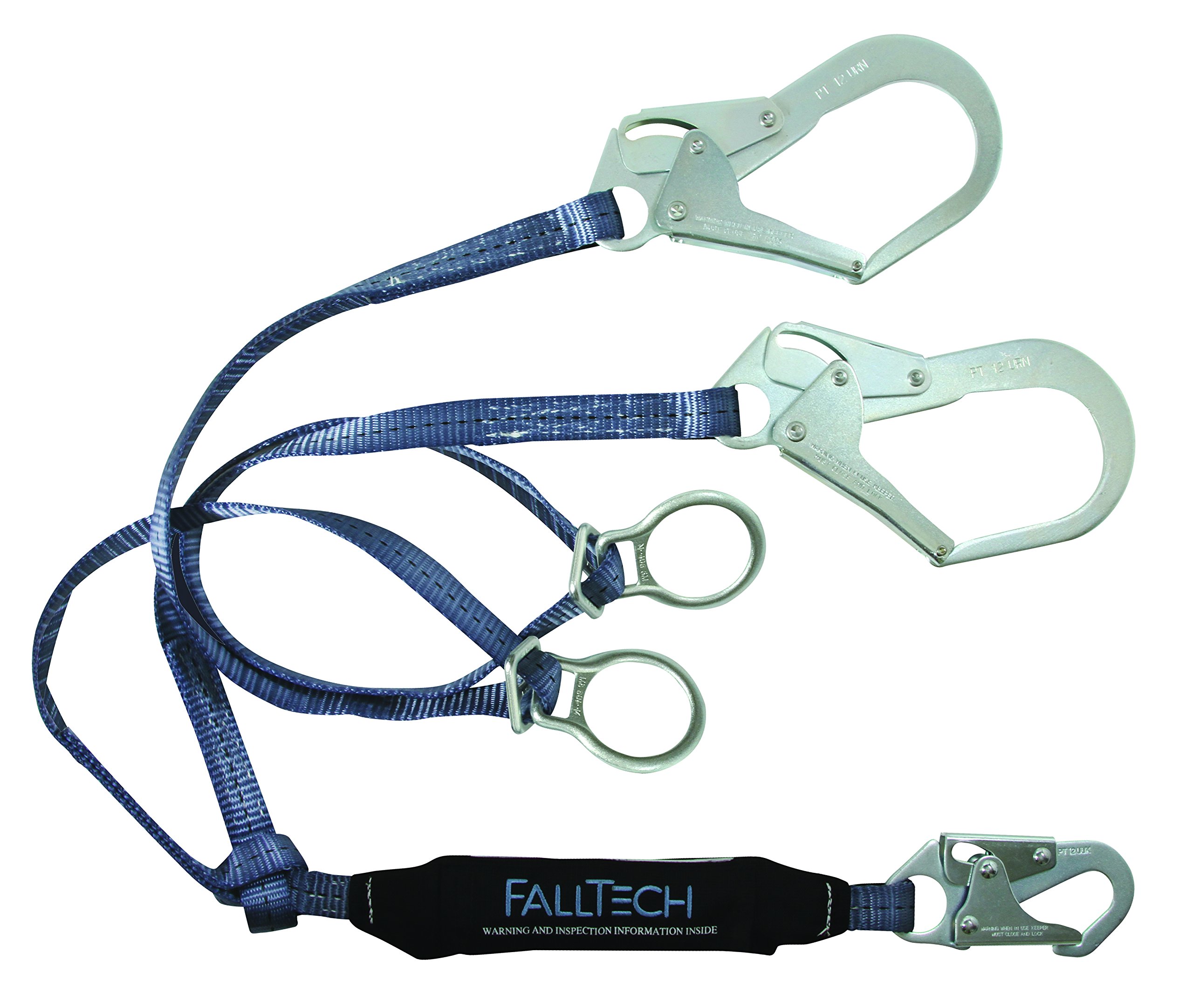 FallTech 8260732D ViewPack, Web SAL - Y-Leg for 100% Tie-Off with 1 Snap Hook and 2 Rebar Hooks, and 2 Tie-Back D-Rings, 6', Blue/Black
