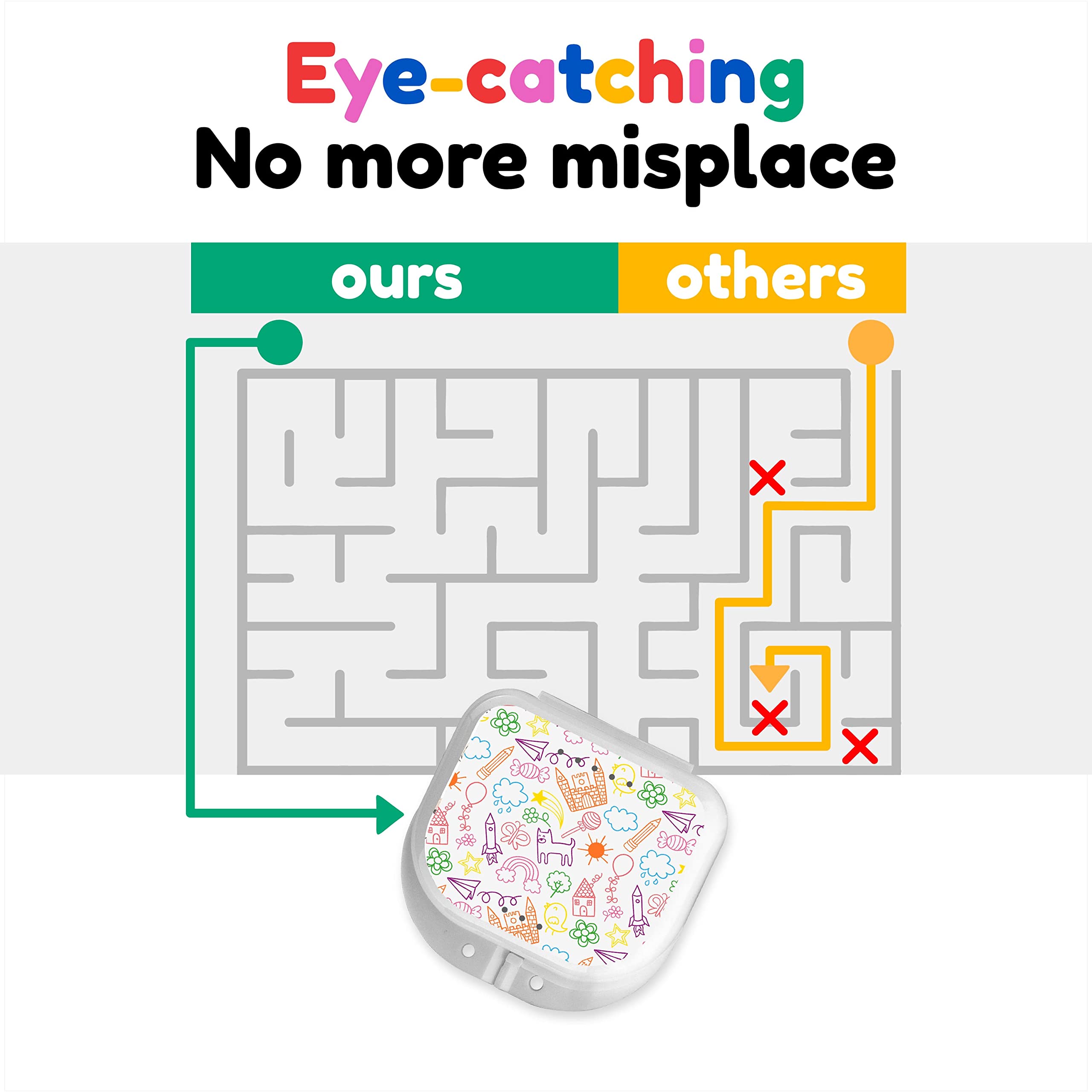 Cute Retainer Cases, Retainer Holder Case 1 Pack, Aligner Case with Funny Cartoon, Night Guard Case with Children Drawings Patterns (White)