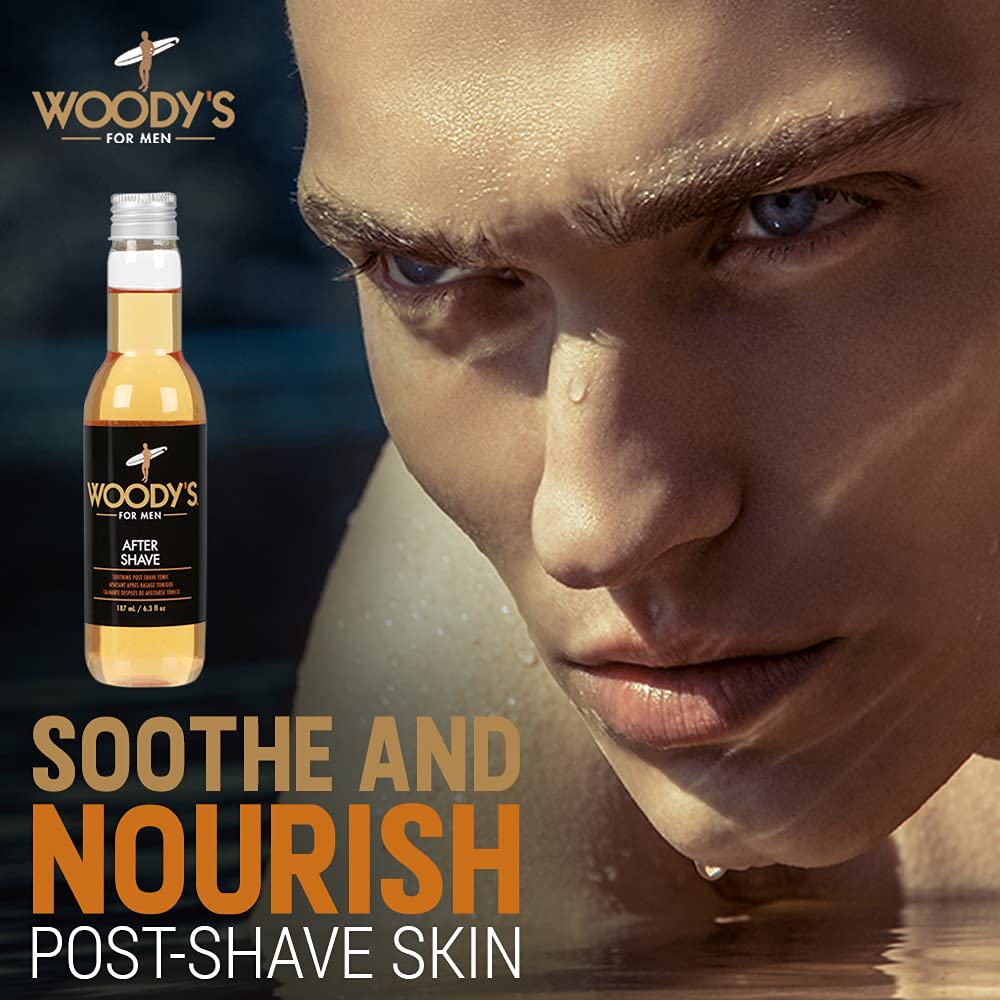 Woody's Aftershave, Soothing Post-Shave Tonic for Men With Aloe Vera, Calendula, Chamomile, and Monoi Oils, 6.3 Fl Oz