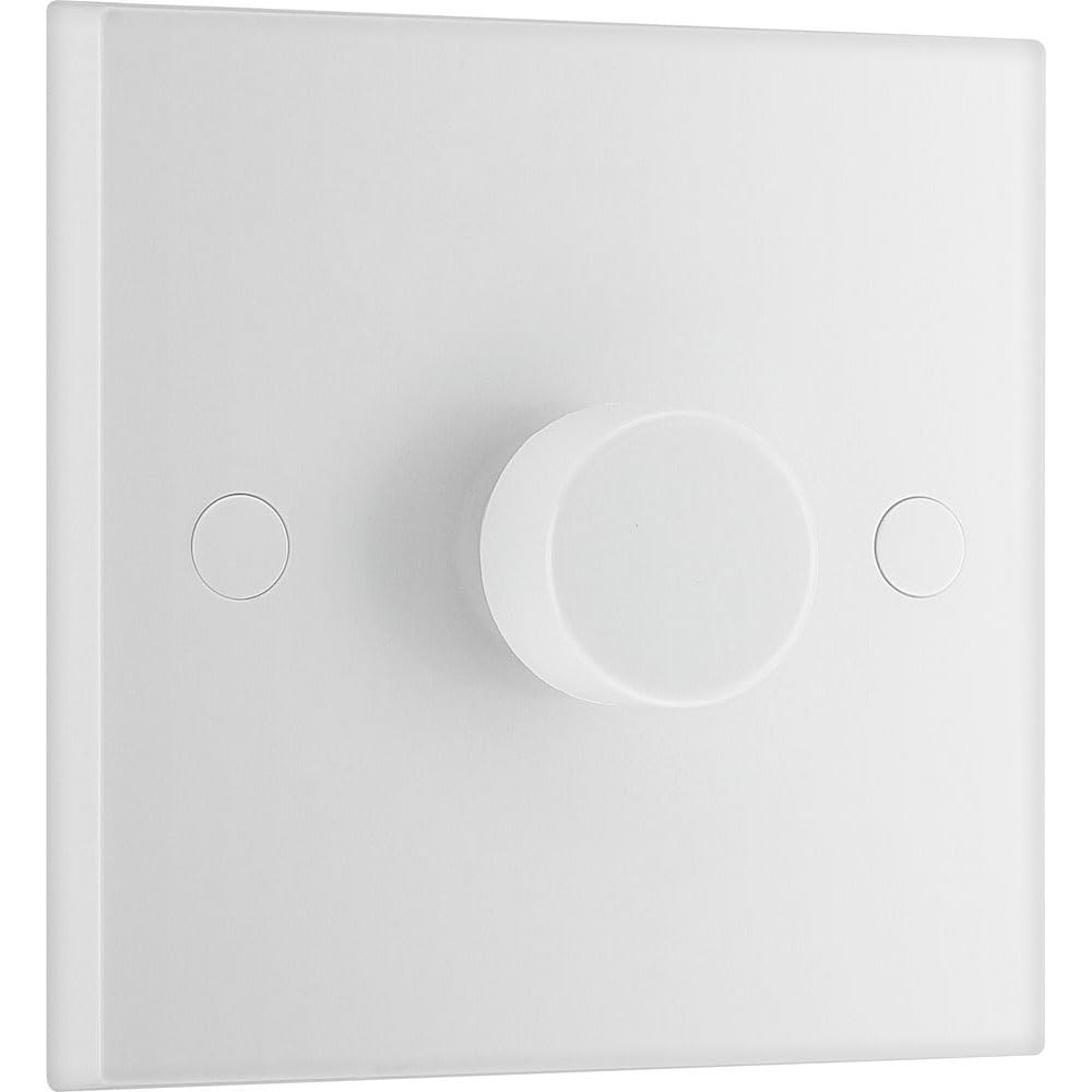 BG Electrical Single Round Push Button Dimmer Light Switch, White Moulded, Square Edge, 2-Way, 400 Watts