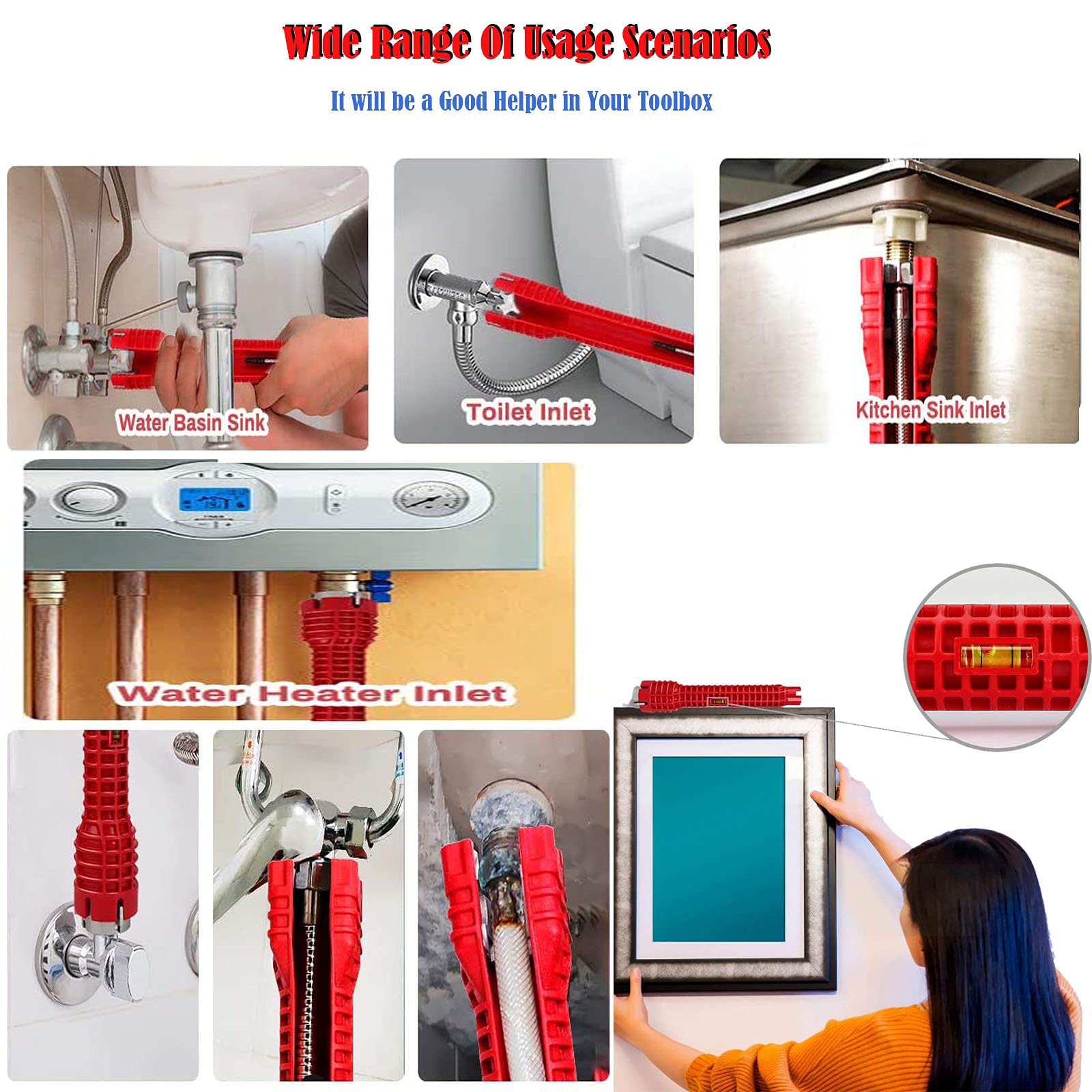 Faucet and Sink Installer Tool,8 in 1 Faucet and Sink Installer Multi Tool,Multi-Purpose Plumbing Tool Multifunctional Repair Installation Hand Tools For Toilet Bowl/Sink/Kitchen(One-way Red)