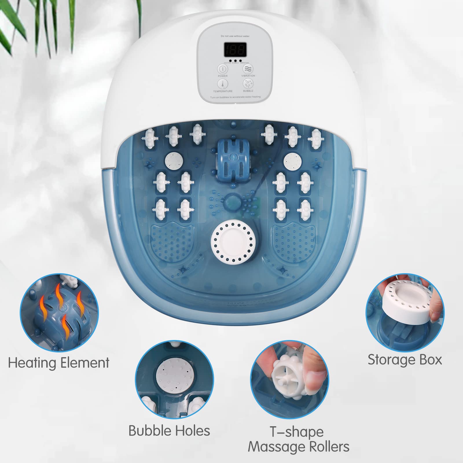 CHRUN Foot Spa Bath Massager with Shiatsu Massage Heated Vibration, Air Bubbles 14 Massage Roller Storage Boxes, Fast Heating and Adjustable Temperature Control 95-118℉ for Family Feet Stress Relief