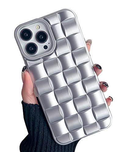 Ginkgonut Compatible with iPhone 14 Pro Case for Women/Girls, Cute 3D Laid Desgin Soft Silicone Shockproof Raised Bumper Corners Case for iPhone 14 Pro(Silver)