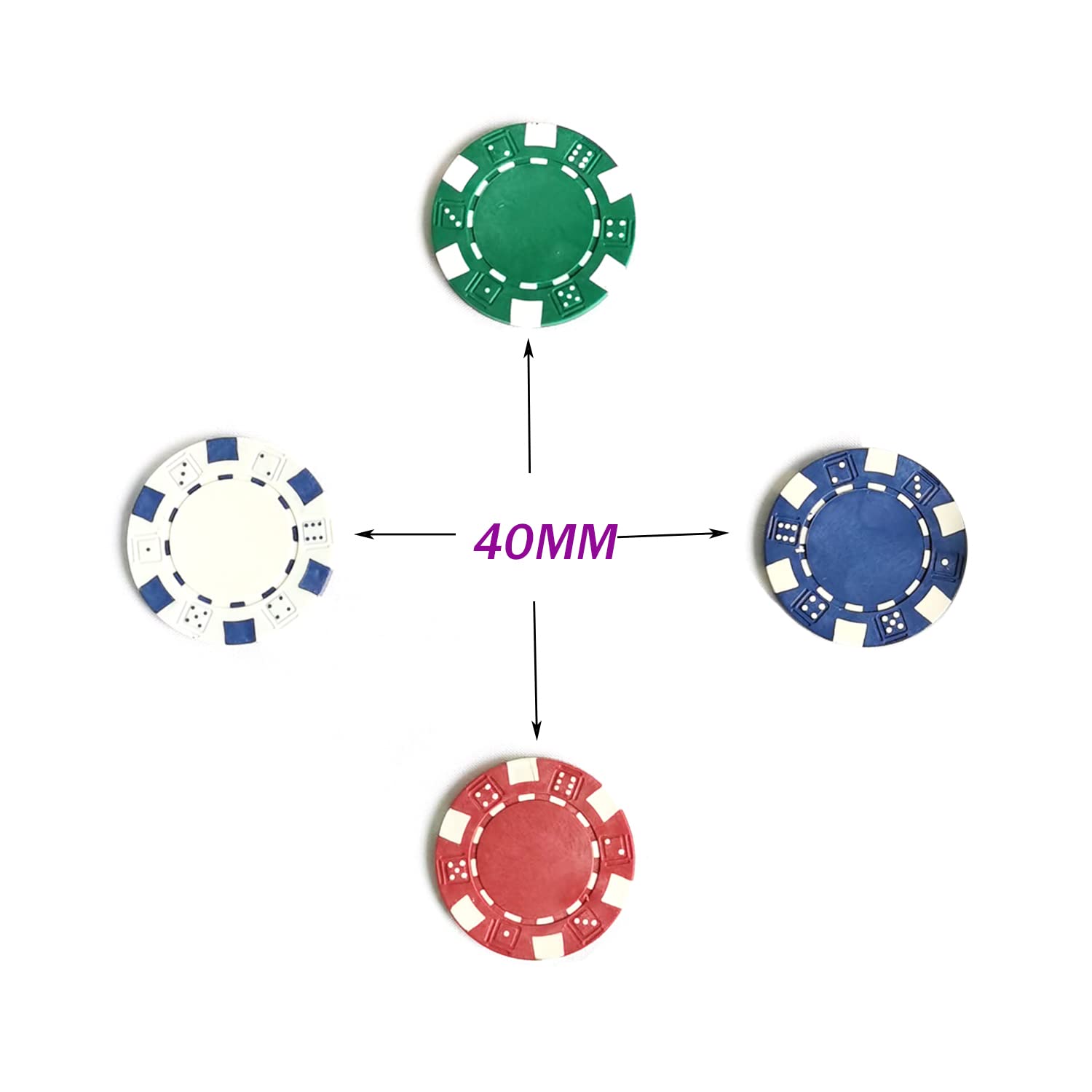 SEETOOOGAMES 100 Pieces 11.5g Clay Composite Dice Striped Casino Poker Chips- 4 Colors (red, Green, White and Blue)