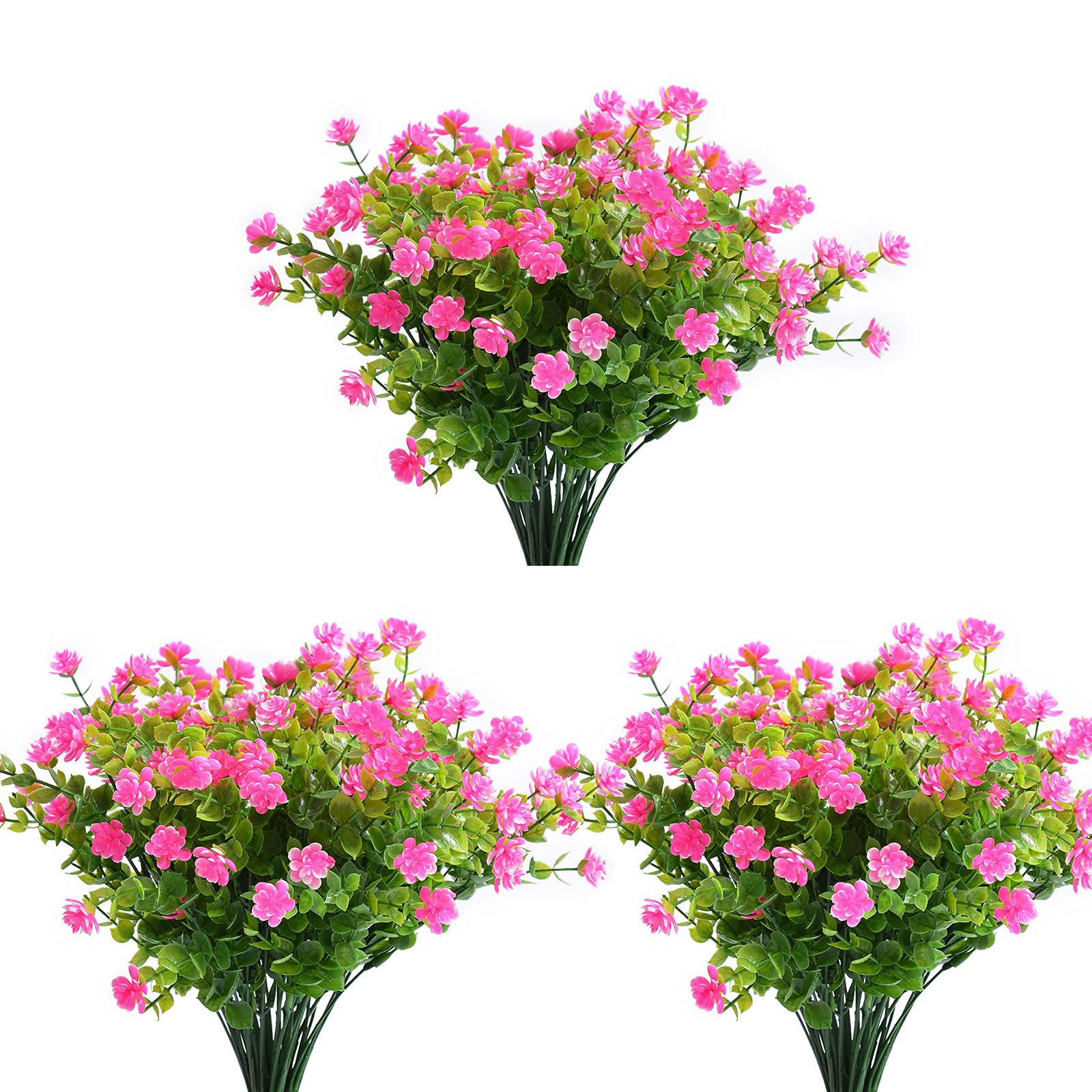 Summer 18 Pack Artificial Flowers Outdoor UV Resistant Greenery Shurbs,Fake Boxwood Stems for Outside Hanging Planter Porch Garden Windowsill Indoor Home Wedding Farmhouse Decor (Pink)