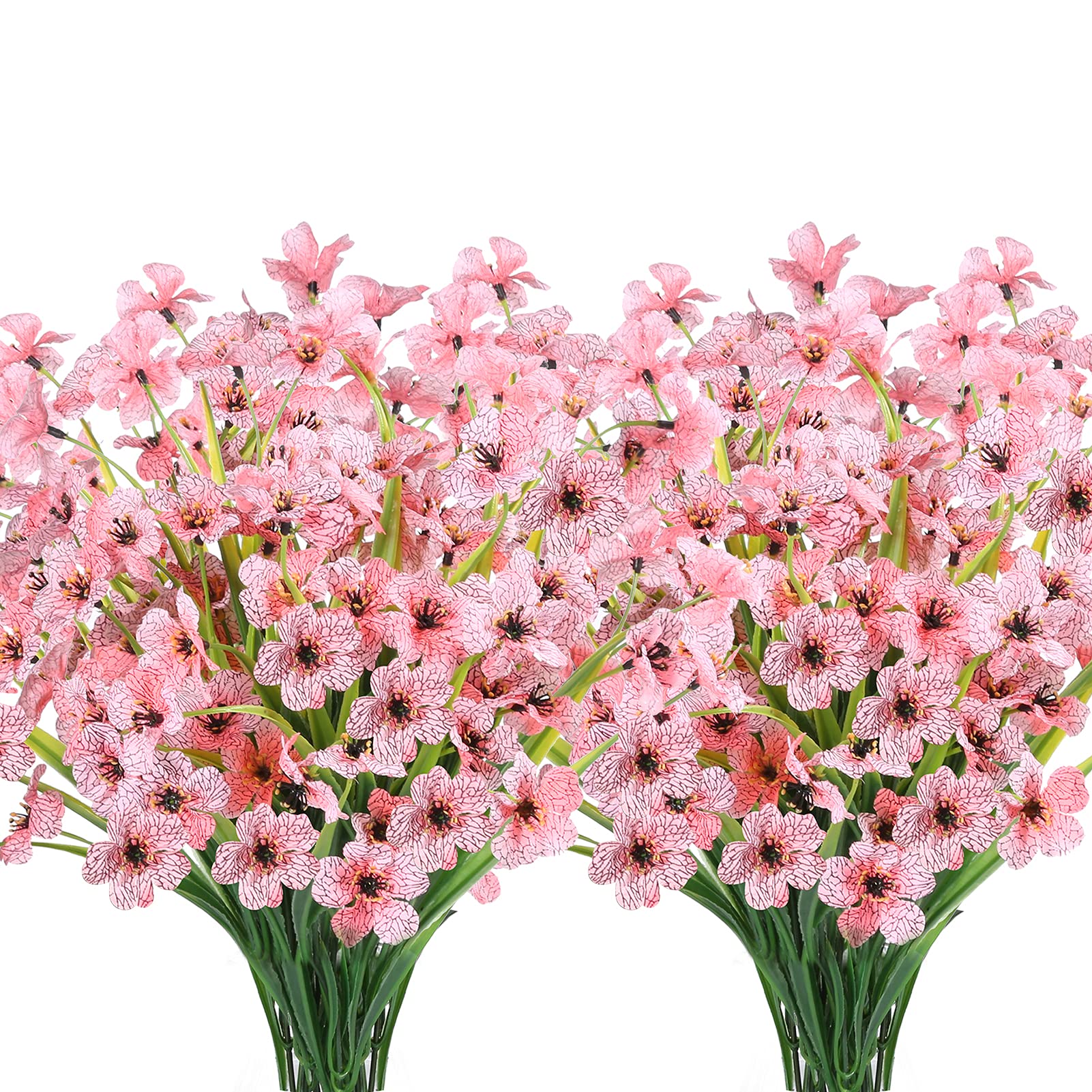 Omldggr 12 Pieces Artificial Violet Flowers Artificial Flowers Faux Violet Flowers Faux Plastic Plant Shrubs Greenery for Indoor Outside Garden Patio Porch Window Box Home Wedding Decoration(Pink)