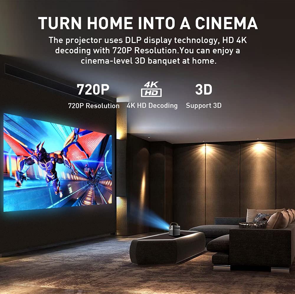 CXDTBH Support 4K 3D Home Theater Projector 1080p Video Game Proyector Beamer with 12000 mAh Battery