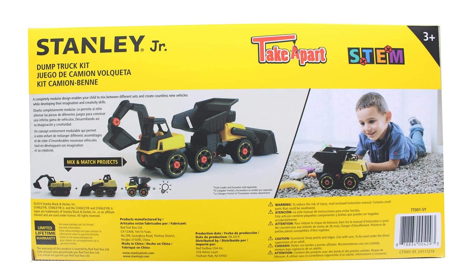 STANLEY Jr. Red Toolbox Stanley Jr - Take a Part Dump Truck, Yellow; Black