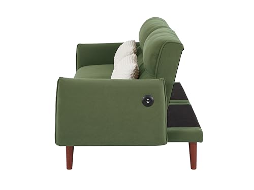 Convertible Sofa Bed Adjustable Sleeper Loveseat Couch Modern Corduroy Upholstered Recliner Reversible Love Seat Folding Daybed , Detachable Sofá into 2 Singel Chairs with Wooden Legs & USB Ports