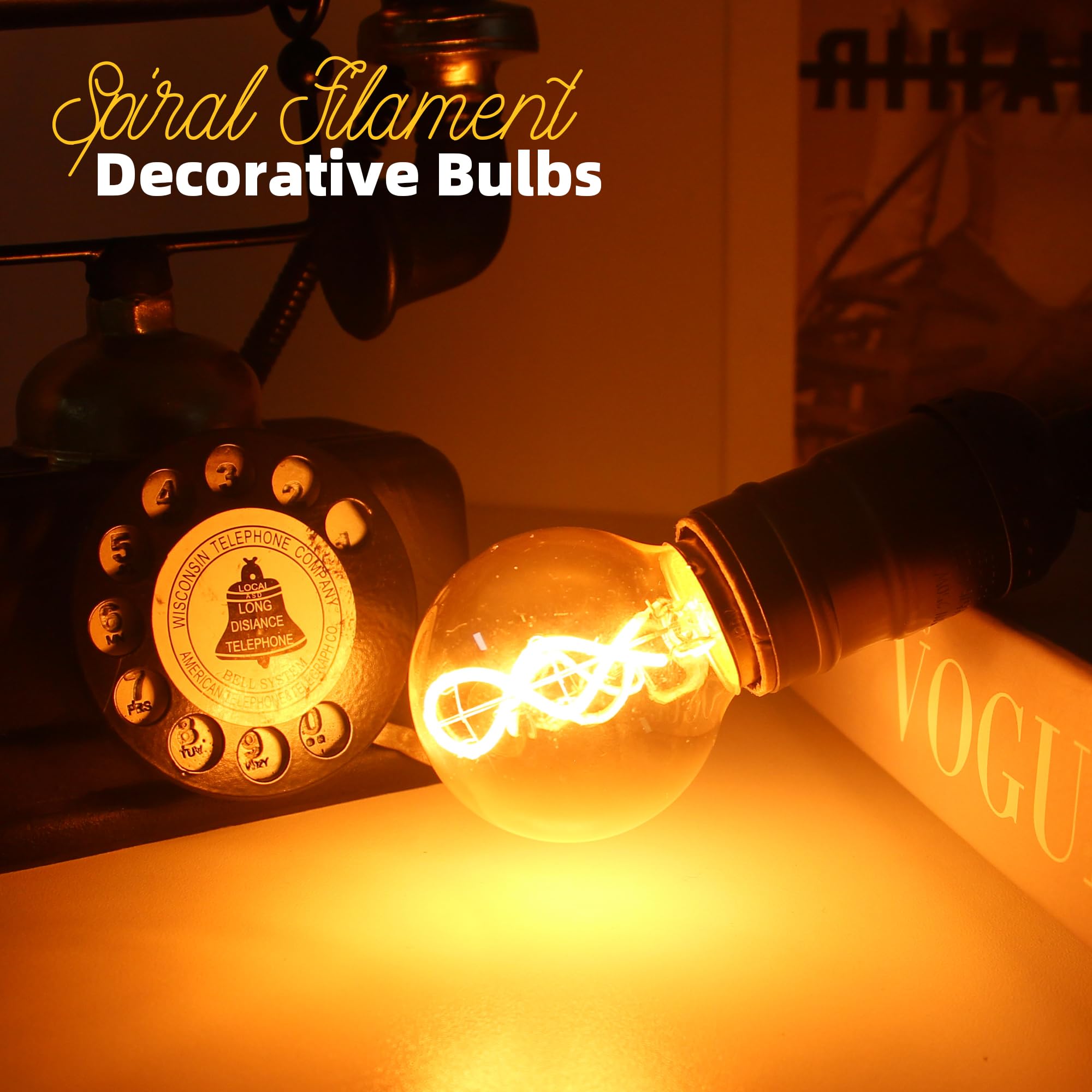 Genixgreen Dimmable E26 Amber LED Bulb Small Edison Light Bulb 25 Watt Equal 3W,G16.5/G50 Antique Globe Spiral Filament Bulb for Vanity Outdoor Light Strings,Soft White 2200K,180LM,2 Pack
