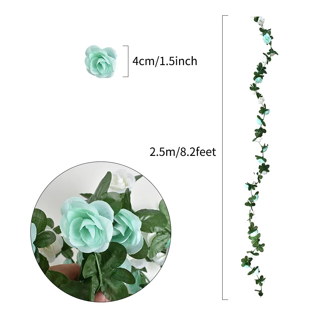 VIOCIWUO Artificial Rose Vine Plant 5 Pack 41 FT, Fake Flower Hanging Rose Ivy Garland for Home Kitchen Office Garden Wedding Art Decorations(Blue&White)