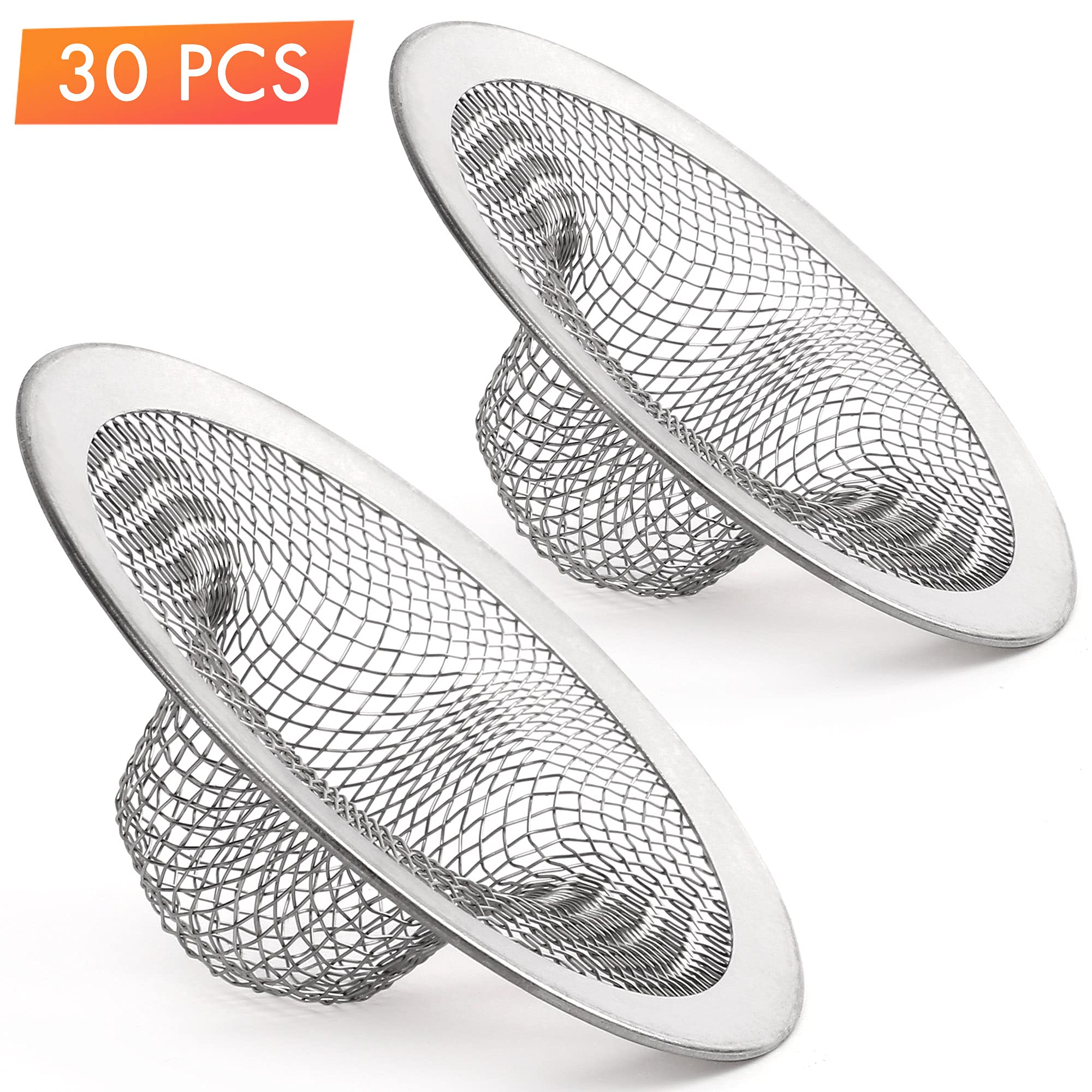 LotFancy Sink Drain Strainer, 30Pcs 2.75" Top / 1 1/8" Bathroom Sink Strainer, Stainless Steel Shower Drain Hair Catcher for Bathroom Sink, Utility, Slop, Laundry, RV and Lavatory