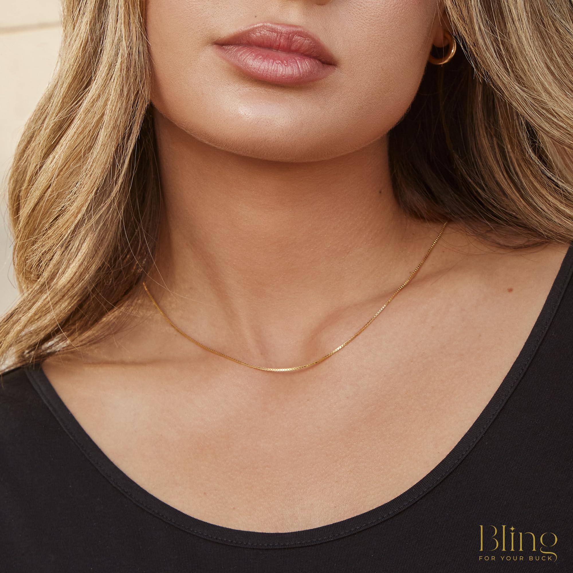 Bling For Your Buck 18K Gold over Sterling Silver .8mm Thin Italian Box Chain Necklace - 16"