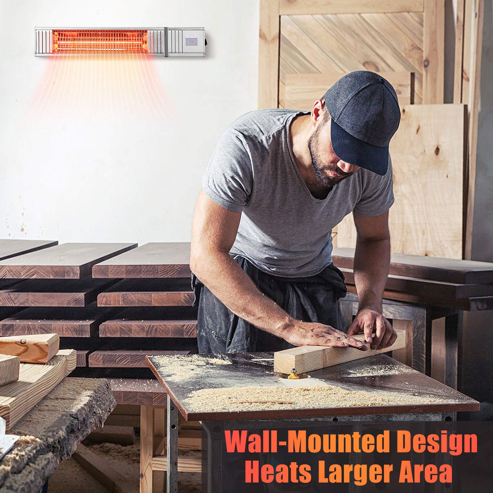 COSTWAY Electric Patio Heater 1500w, Wall-mounted Infrared Heater with Remote Control, 24H Timer, 9 Heat Setting, Quiet Outdoor Patio Heater for Garage, Home, Balcony