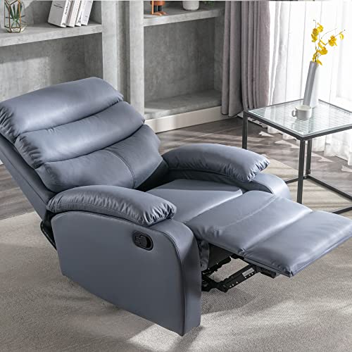 hzlagm Recliner Chair for Adults, Manual Recliner with Micro Leather, Single Sofa Chair, Easy to Operate Footrest & Headrest, Small Recliner Chair for Small Spaces- Pale Sky