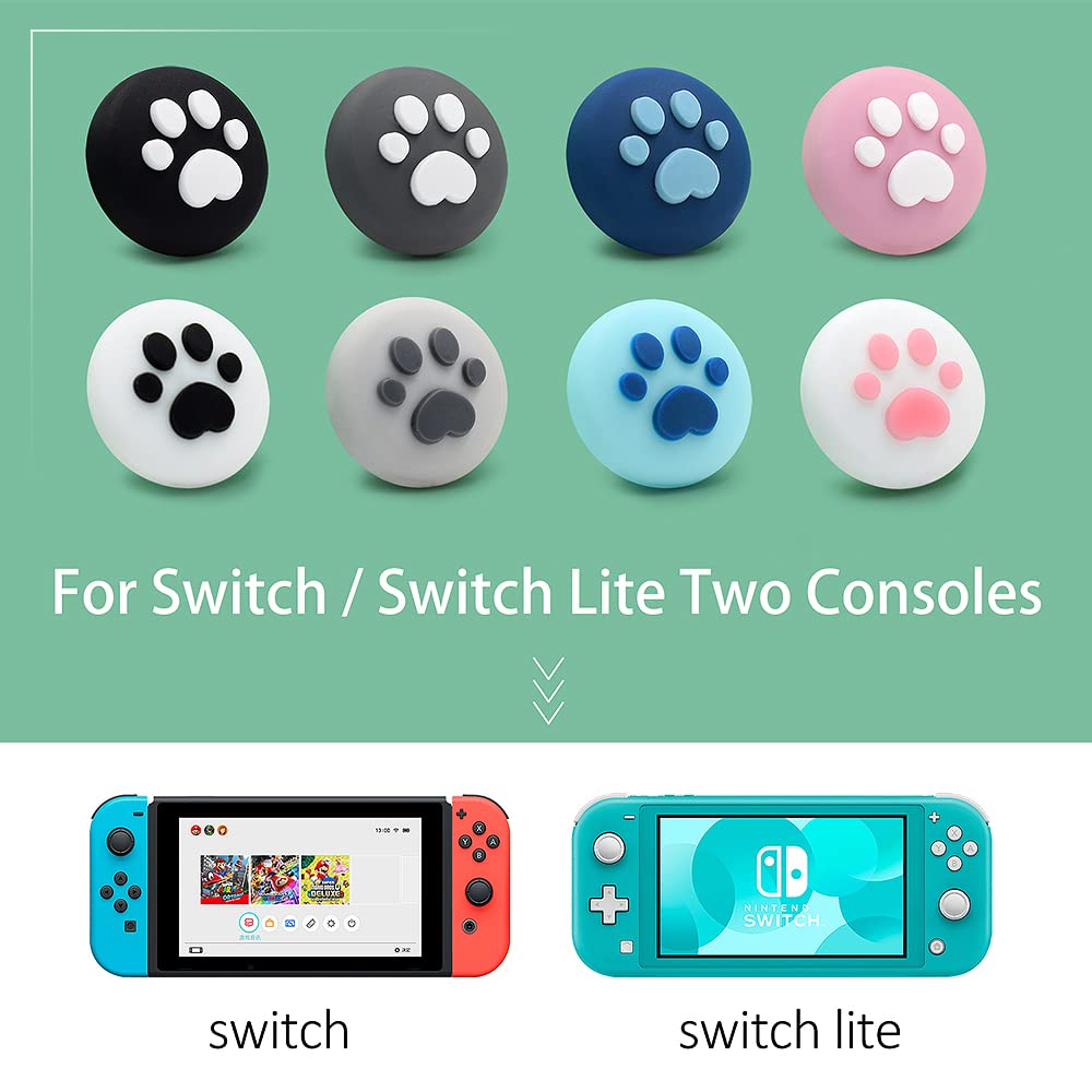 Cute Joycon Thumb Grip Caps for Nintendo Switch/OLED/Lite Console, Cute Cat Paw Shape Kawaii Silicone Joystick Cover Replacement Thumb Grip Covers for Joycon Switch Controller - Green, 4PCS