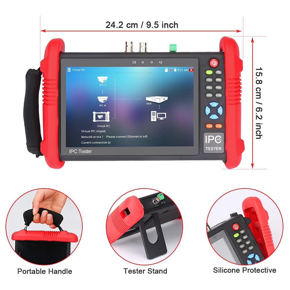 Wsdcam 7 Inch All in One IPS Touch Screen IP Camera Tester Security CCTV Tester Monitor with SDI/TVI/AHD/CVI/POE/4K H.265/1080p HDMI in&Out/RJ45-TDR/Firmware Update Upgraded 9800ADHS-Plus
