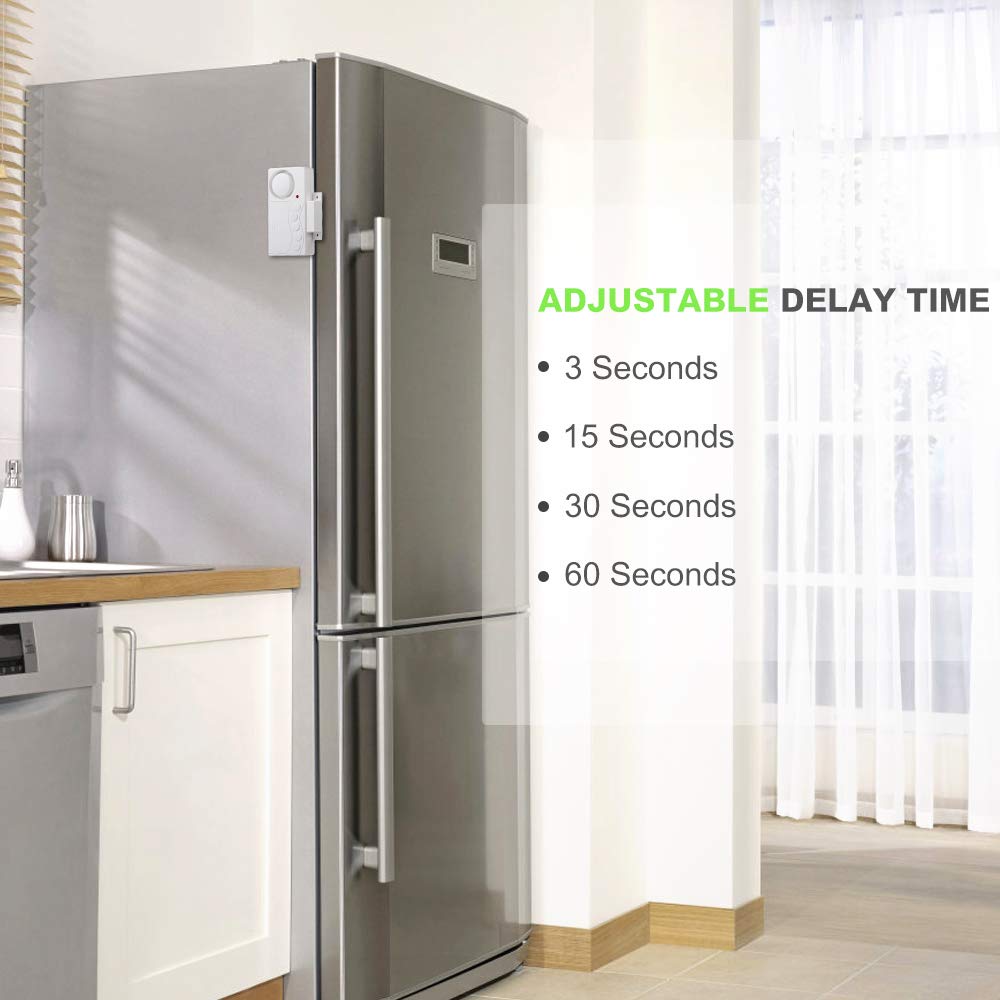 WSDCAM Freezer Door Alarm with Delay When Left Open, 3/15/30/60 Seconds Adjustable Delay Refrigerator Alarm Wireless Fridge Alarm Door Open Alarm Loud 108 dB