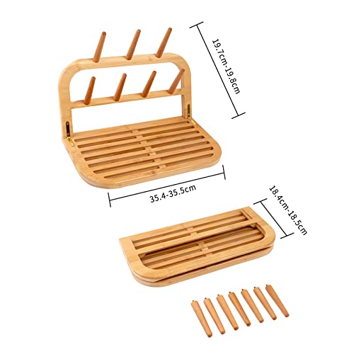 MEUHIIS Bamboo Baby Bottle Drying Rack Space Saving,Travel Baby Bottle Rack Dryer Holder Portable Countertop Bottle Dryer Rack Organizer,Bamboo Drying Rack for Bottles,Cups,Pacifiers and Accessories