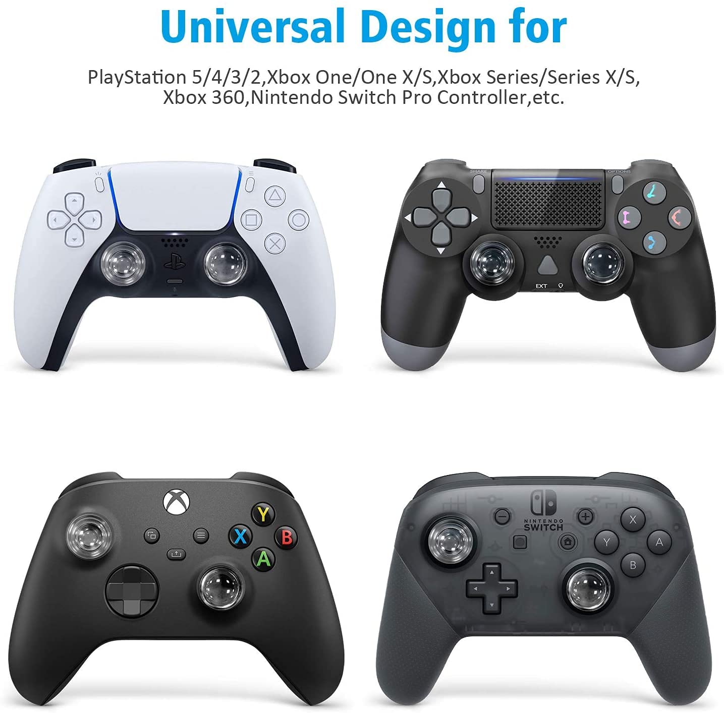 Controller Thumbstick Grips Extenders for PS5/ PS4/ PS3/ Switch Pro/Xbox One/Series X/S Gaming Controller Accessories, OIVO Universal Crystal Clear Soft Silicone Cover Joystick Thumb Grip Caps,4 PCS
