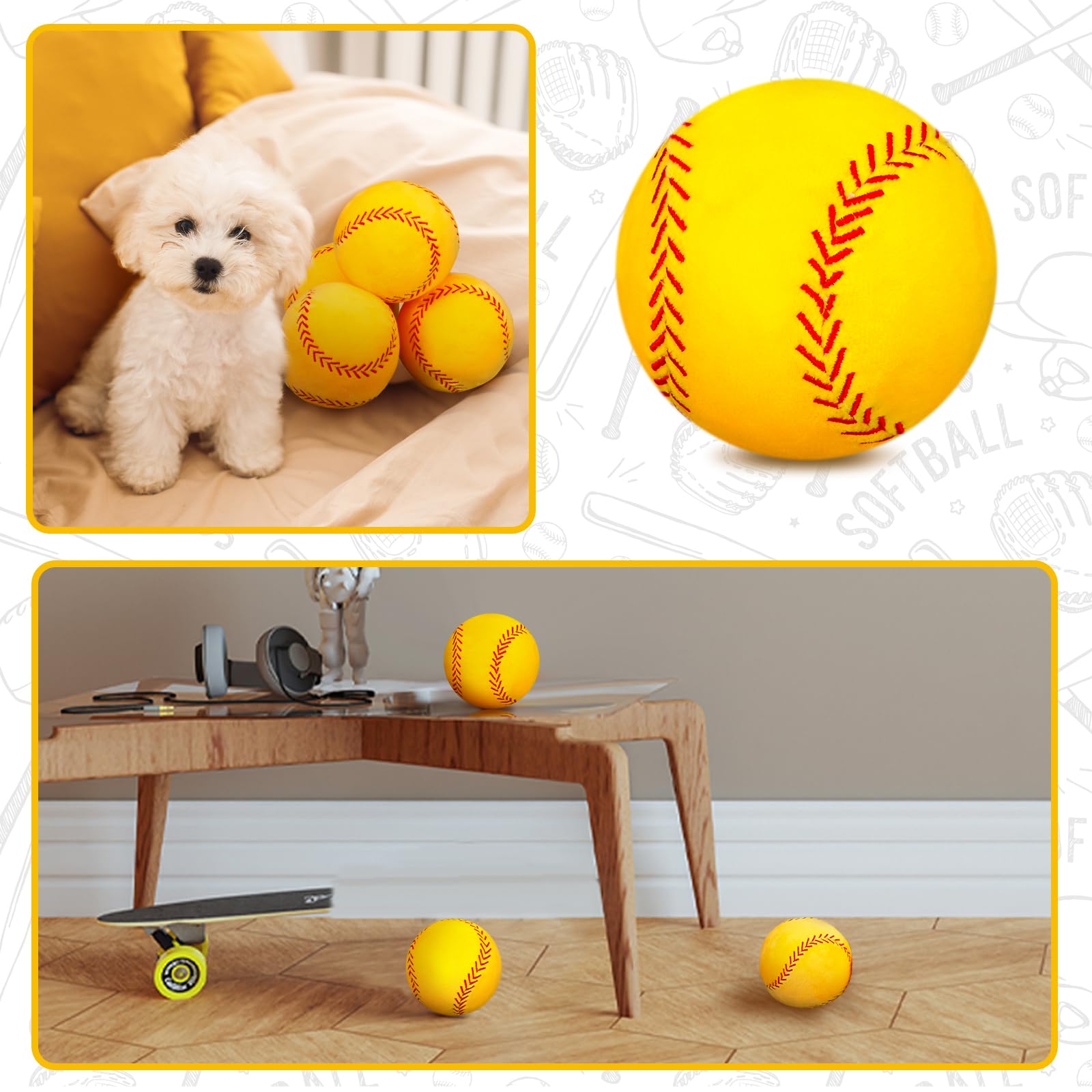 Gerrii 4 Pcs Plush Softball Pillow 4.8 Inch Fluffy Plush Stuffed Throw Pillow for Playing Catch Sports Playtime Softball Plush Stuffed Softball Gift Home Room Decor